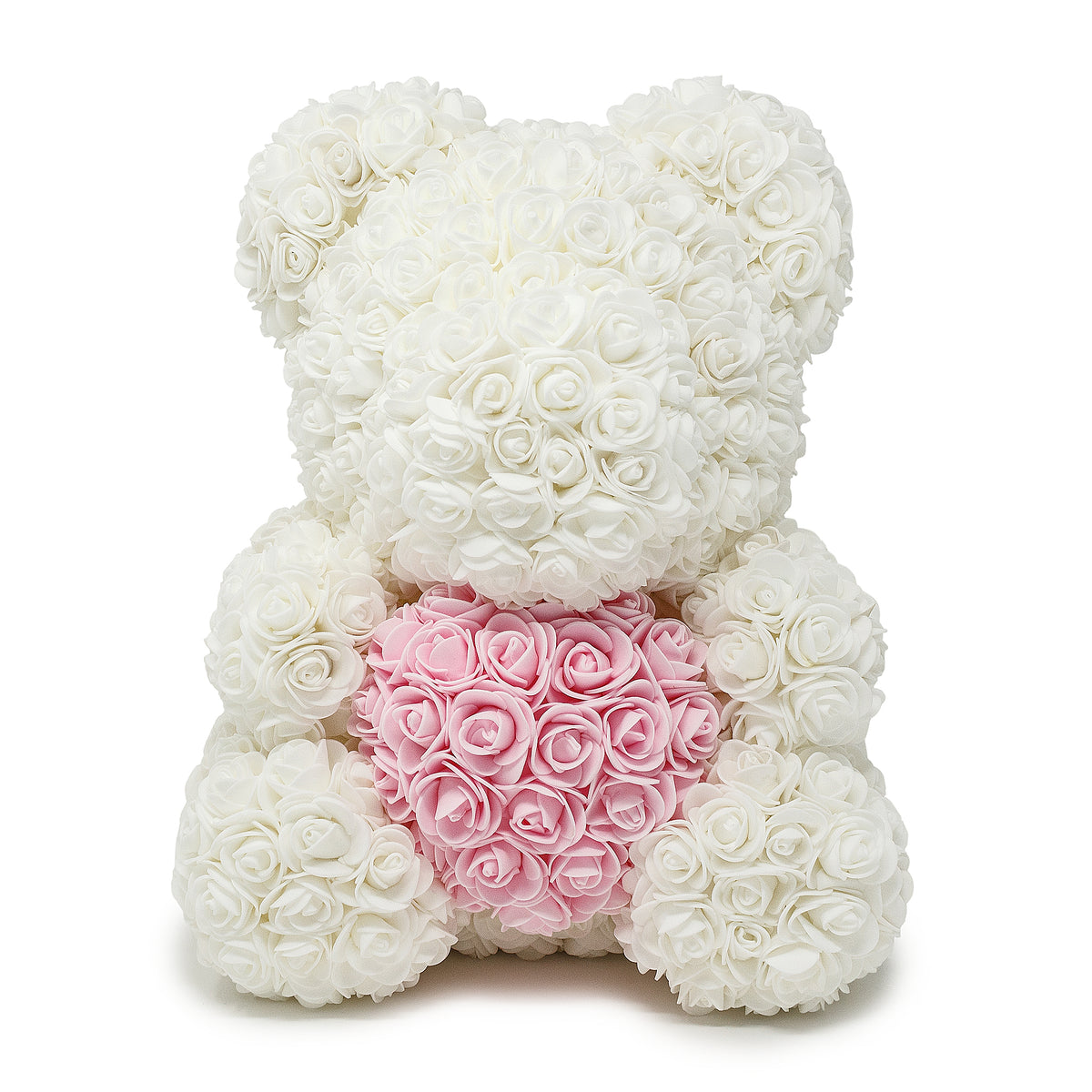 Large White Rose Teddy Bear & Pink Heart – Flowers First