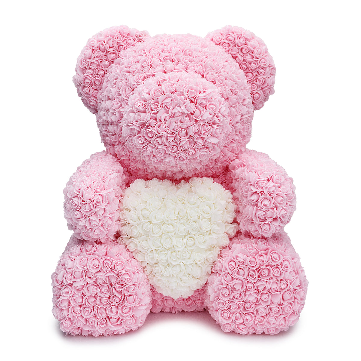 BIG Pink Rose Teddy Bear & White Heart – Flowers First