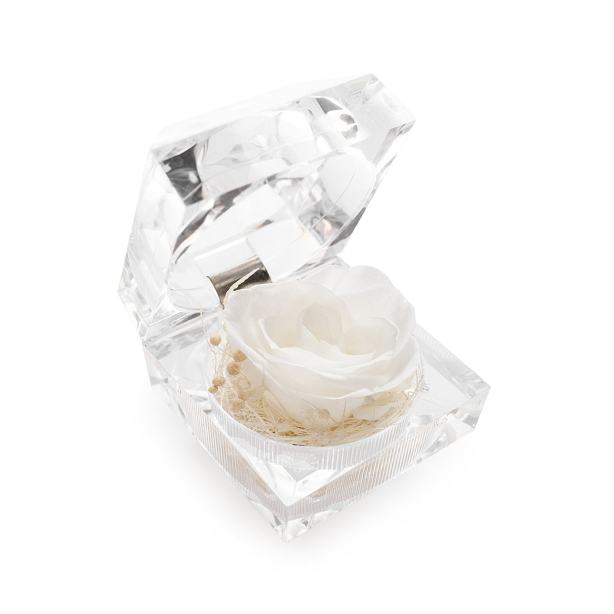 Preserved White Rose Crystal-Look Ring Box – Flowers First